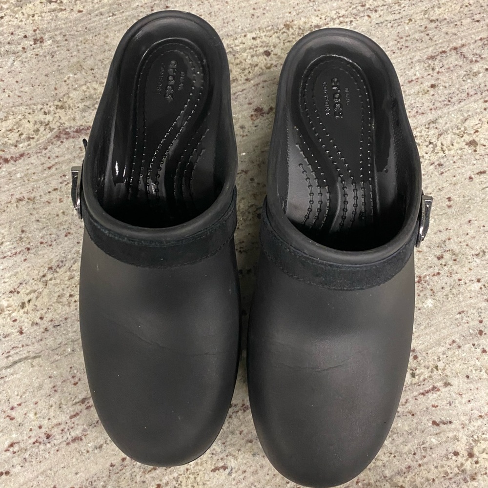 Crocs Dual Comfort Sarah Black Heeled Clogs - Gem